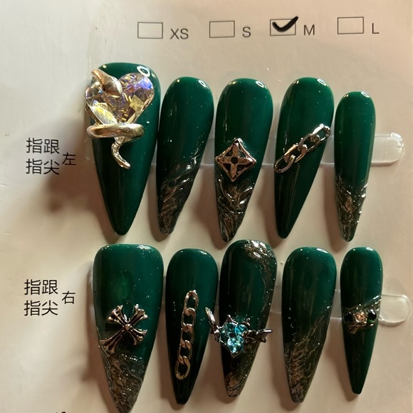 Handmade | Makeup | Emerald Green Nail Set With Silver Accents | Poshmark